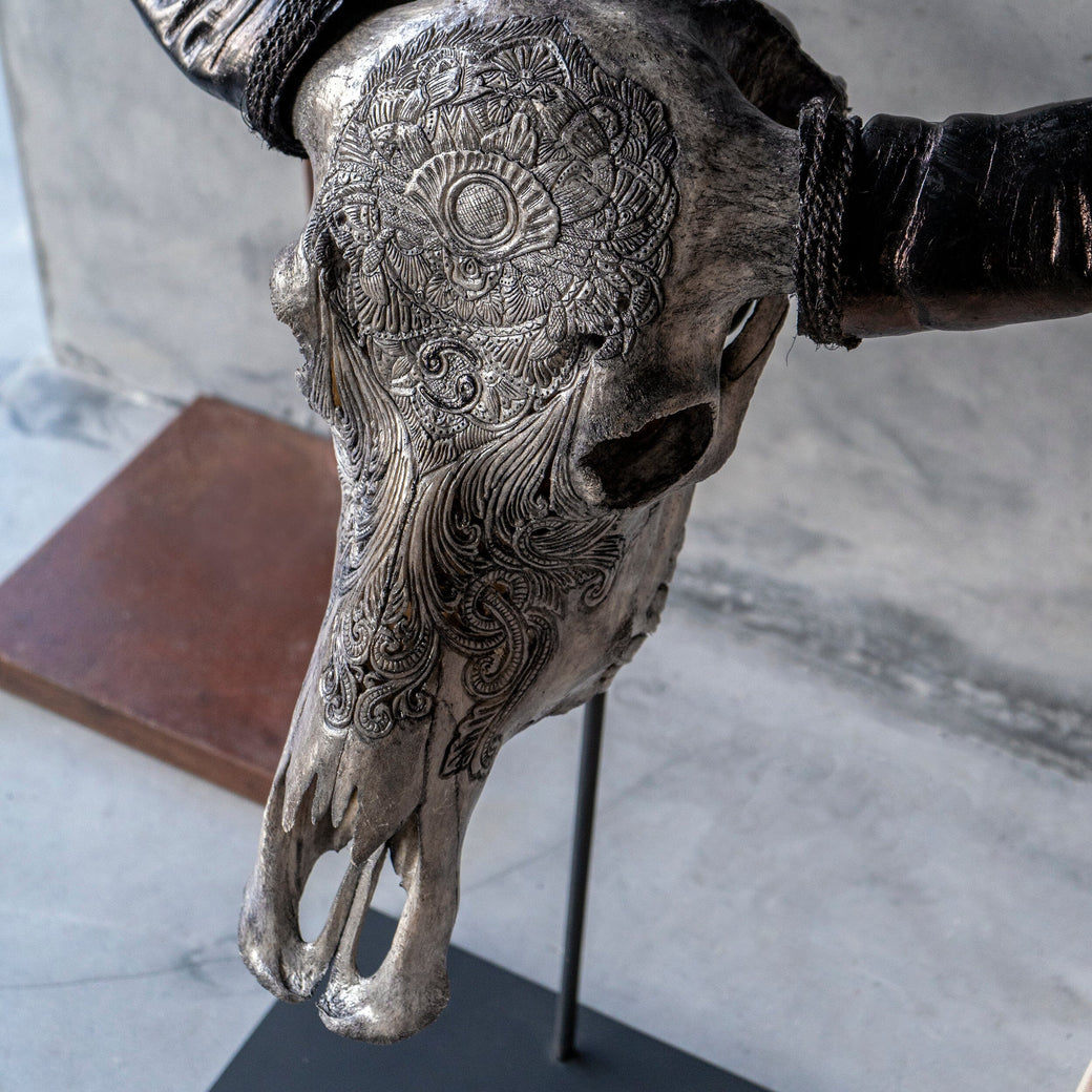 Hand Carved Buffalo Skull - Gray Cancer – Skull Bliss