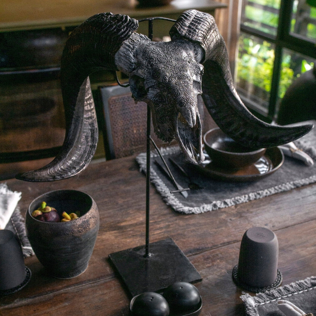 Hand Carved Ram Skull - Gray Fine Line – Skull Bliss