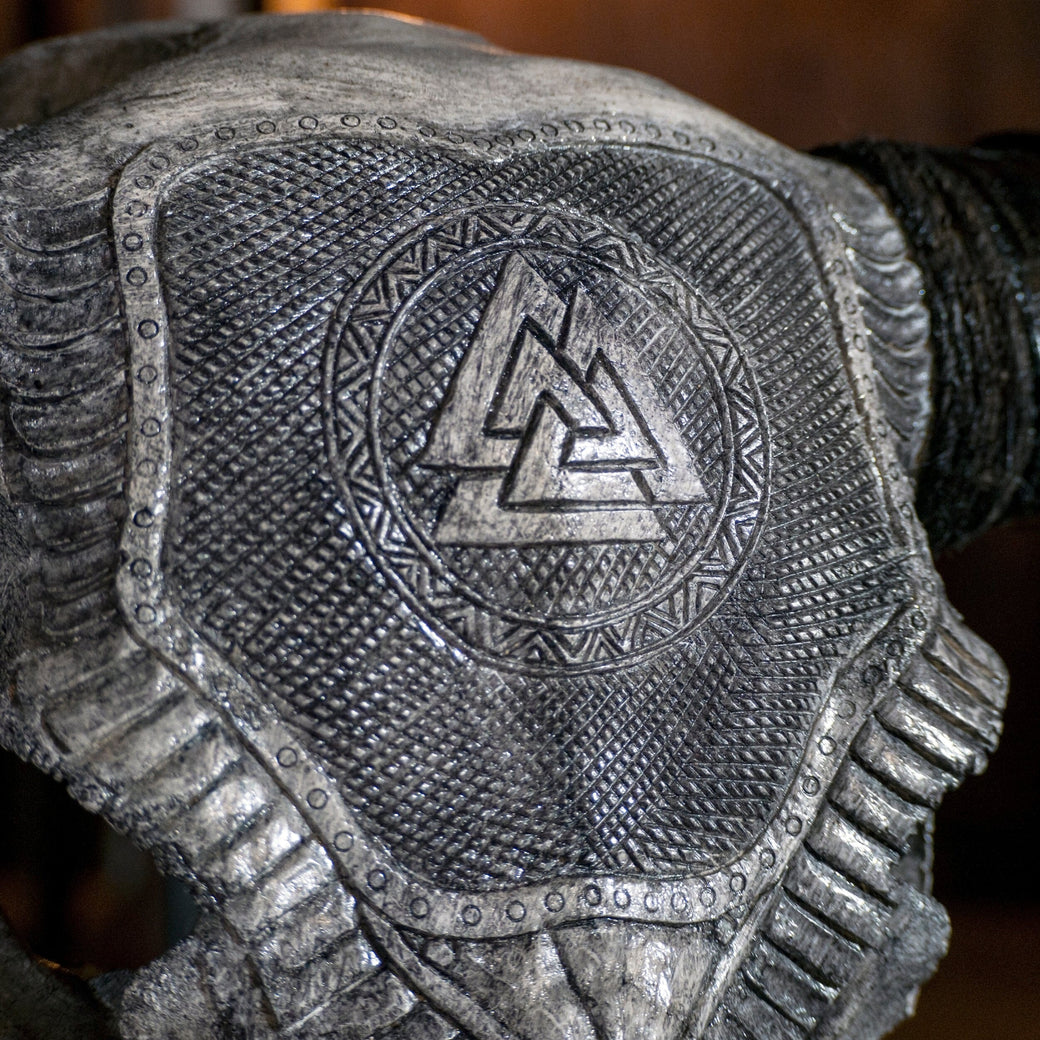Hand Carved Buffalo Skull - Gray Valknut – Skull Bliss