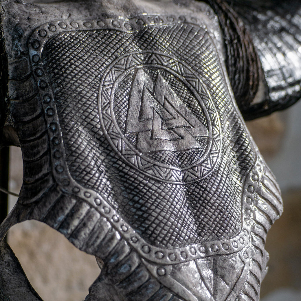 Hand Carved Cow Skull - Gray Valknut – Skull Bliss