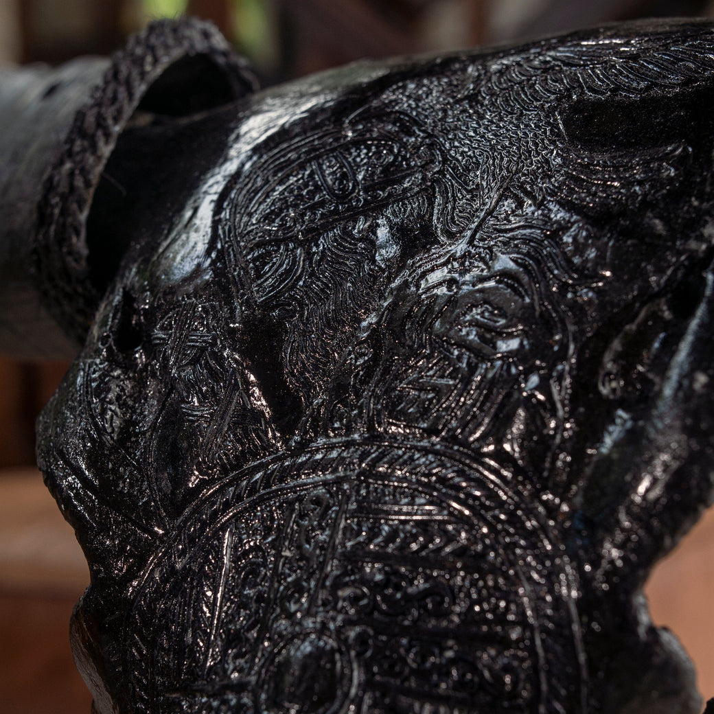 Hand Carved Buffalo Skull - Black Norseman – Skull Bliss