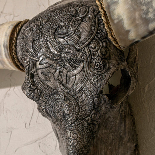Hand Carved Longhorn Skull // XL Horns - Gray Jormungandr – Skull Bliss