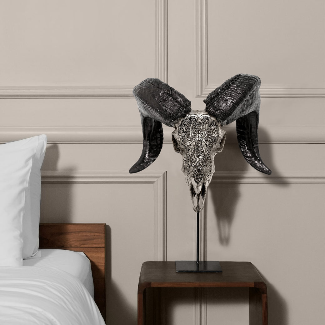 Hand Carved Ram Skull - Gray Phoenix – Skull Bliss