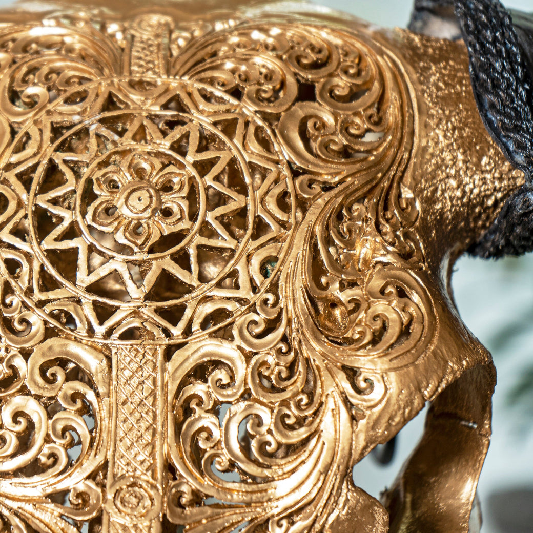 Hand Carved Buffalo Skull - Golden Sun – Skull Bliss