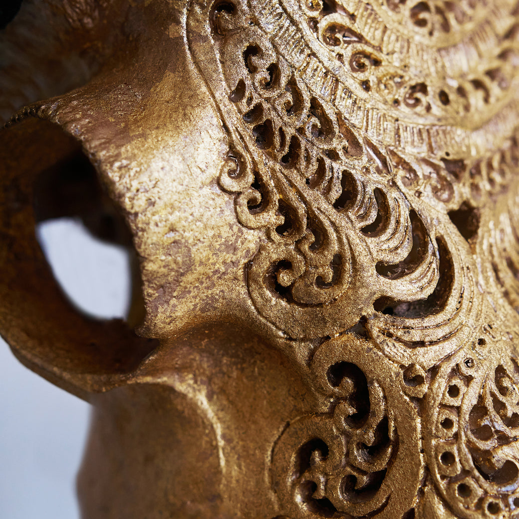 Hand Carved Ram Skull - Gold Leaf Boho – Skull Bliss
