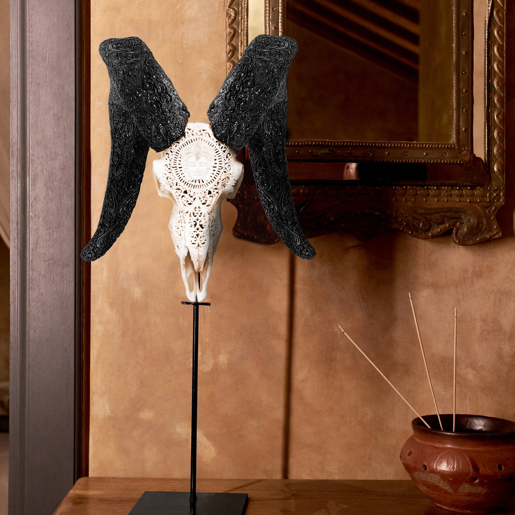 Hand Carved Ram Skull - White Brahma – Skull Bliss