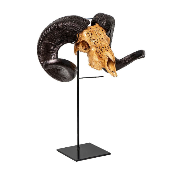 Hand Carved Ram Skull - Black Boho – Skull Bliss