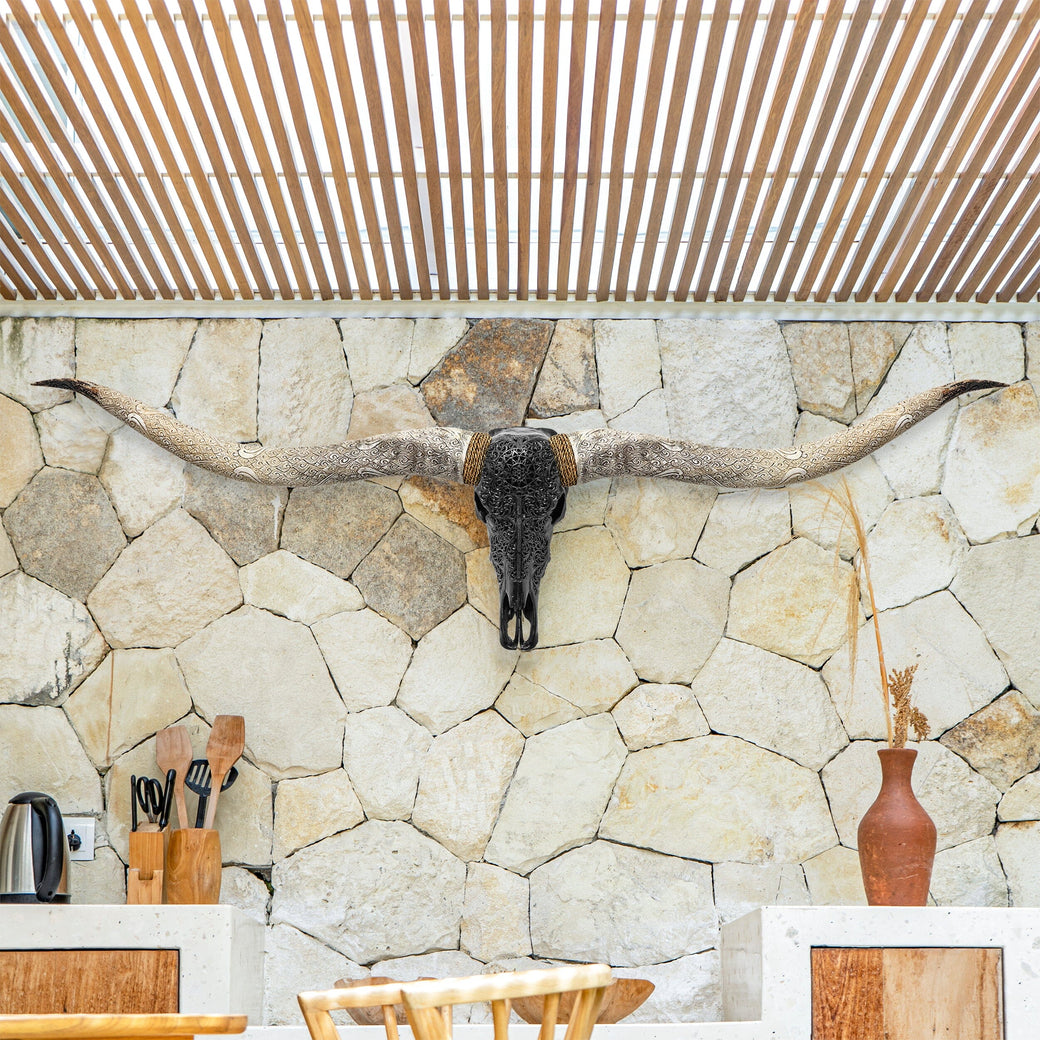 Hand Carved Longhorn Skull // XL Horns - Black Sun – Skull Bliss